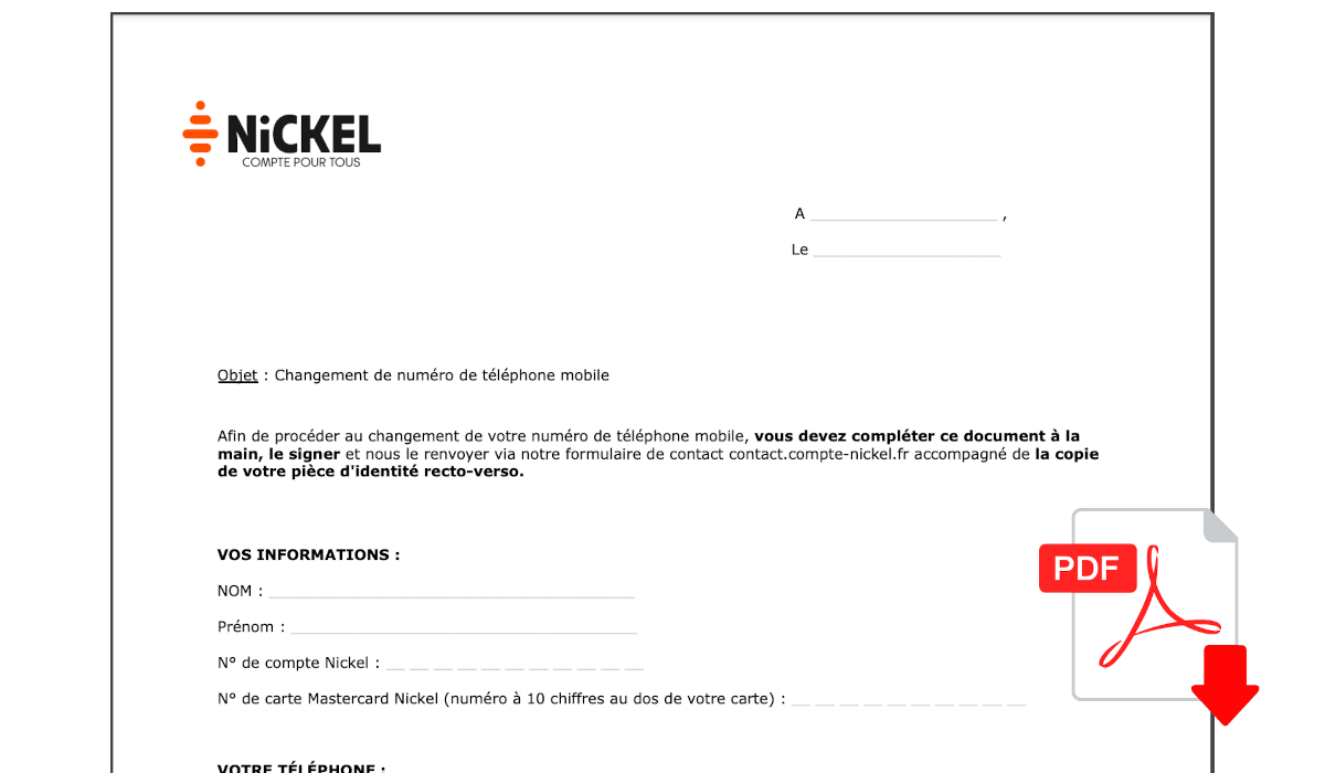Formulaire de contact Nickel - Changement de numéro de mobile