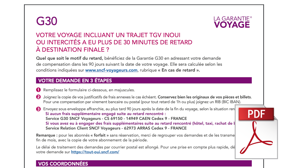 Formulaire G30 : Comment réclamer la Garantie 30 min SNCF